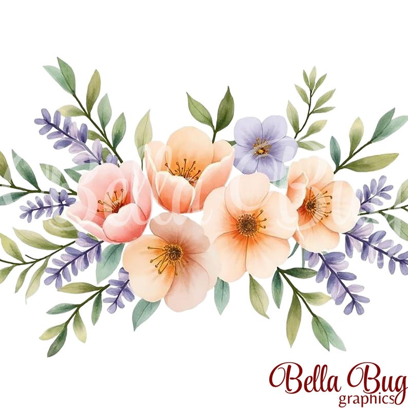 Peach and Lavender Florals – PNG Clipart Set With Transparent ...