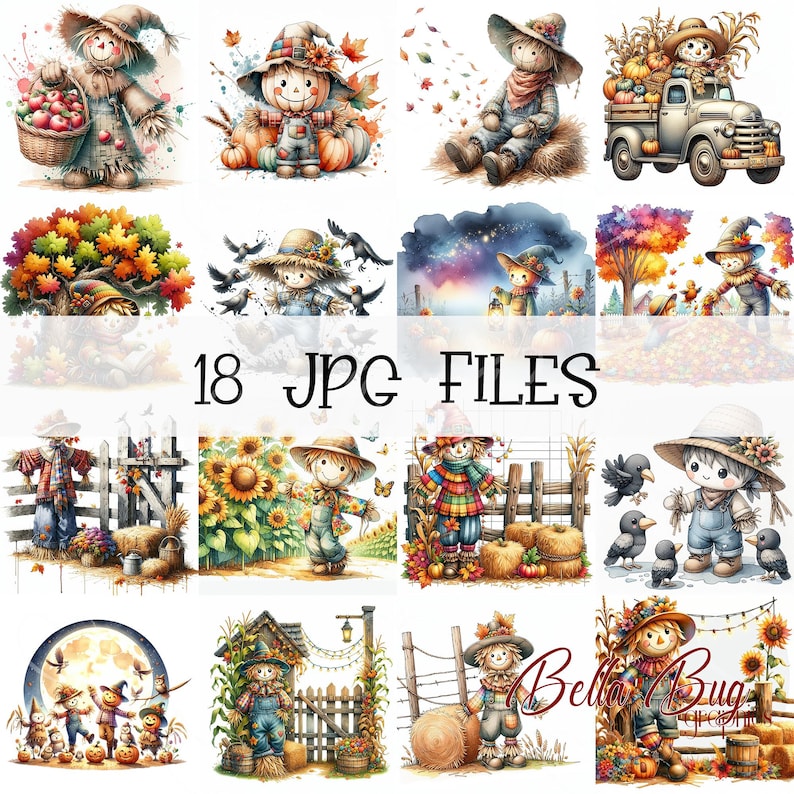 Scarecrow Clipart Bundle: Festive Fall JPG Images (digital Download ...