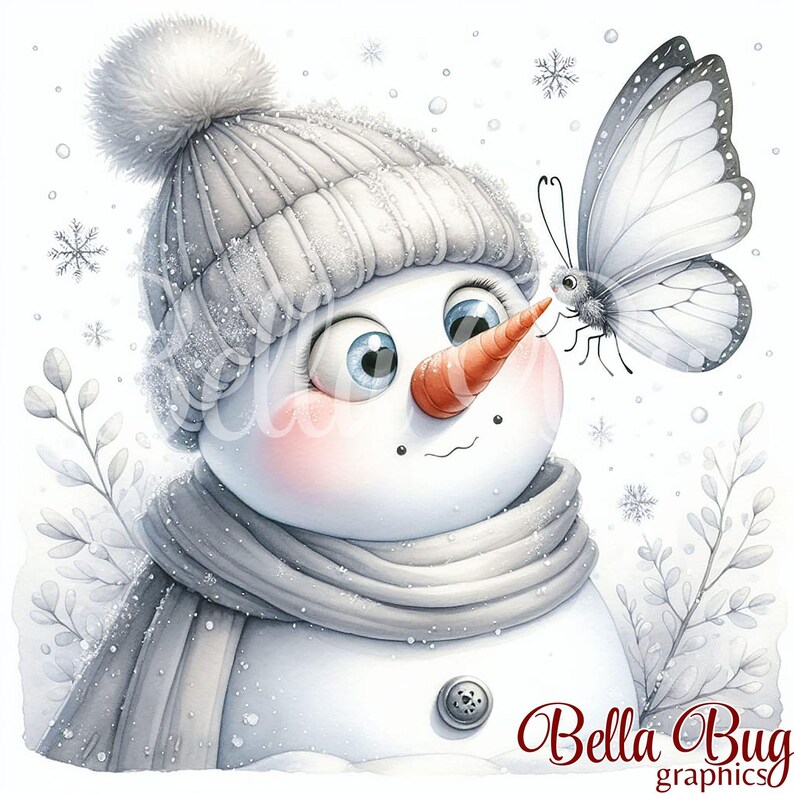 Silver Frost Snowmen Clipart Collection | Whimsical Watercolor Clipart ...