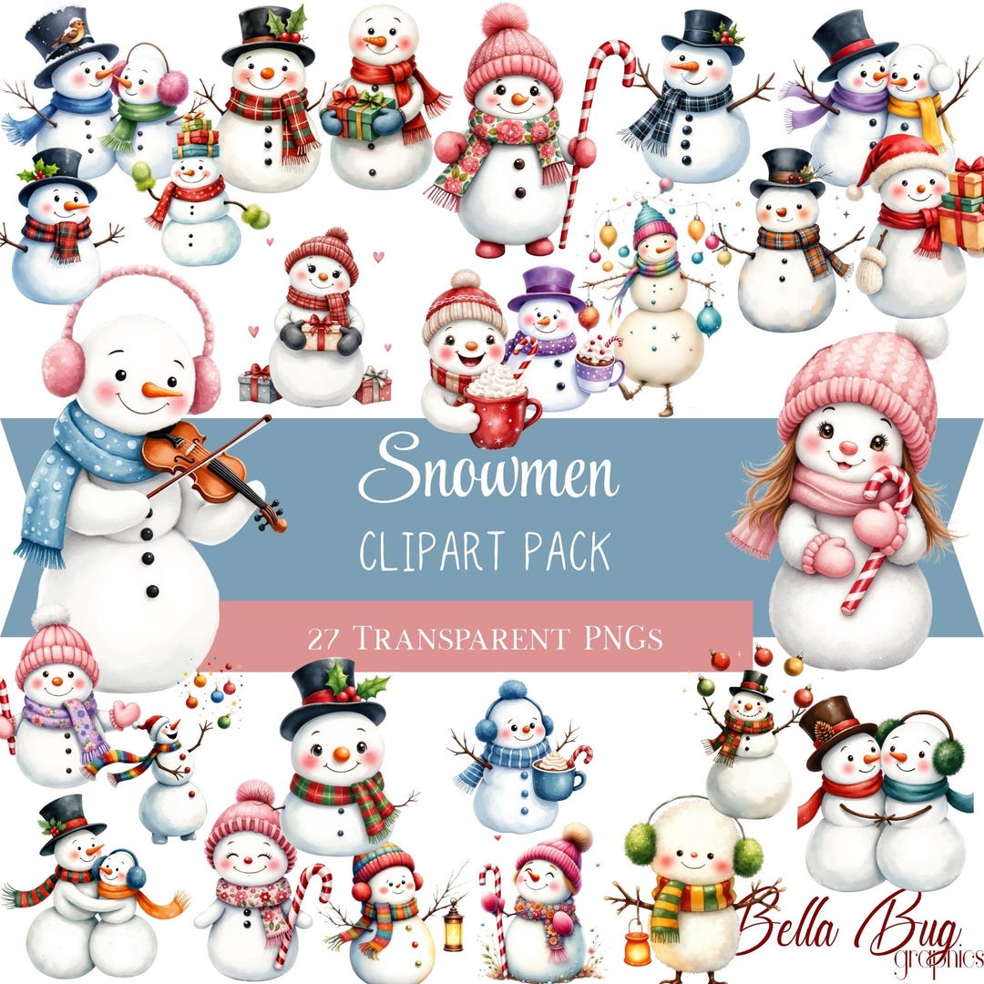 Snowman Clipart Set | 27 PNG Transparent Graphics | Winter Christmas ...