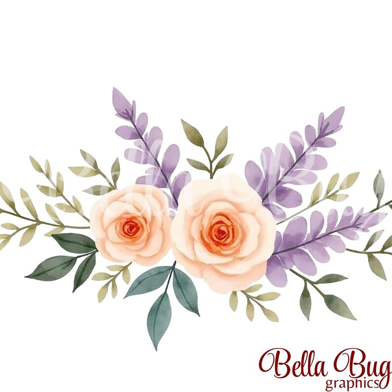 Peach and Lavender Florals – PNG Clipart Set With Transparent ...