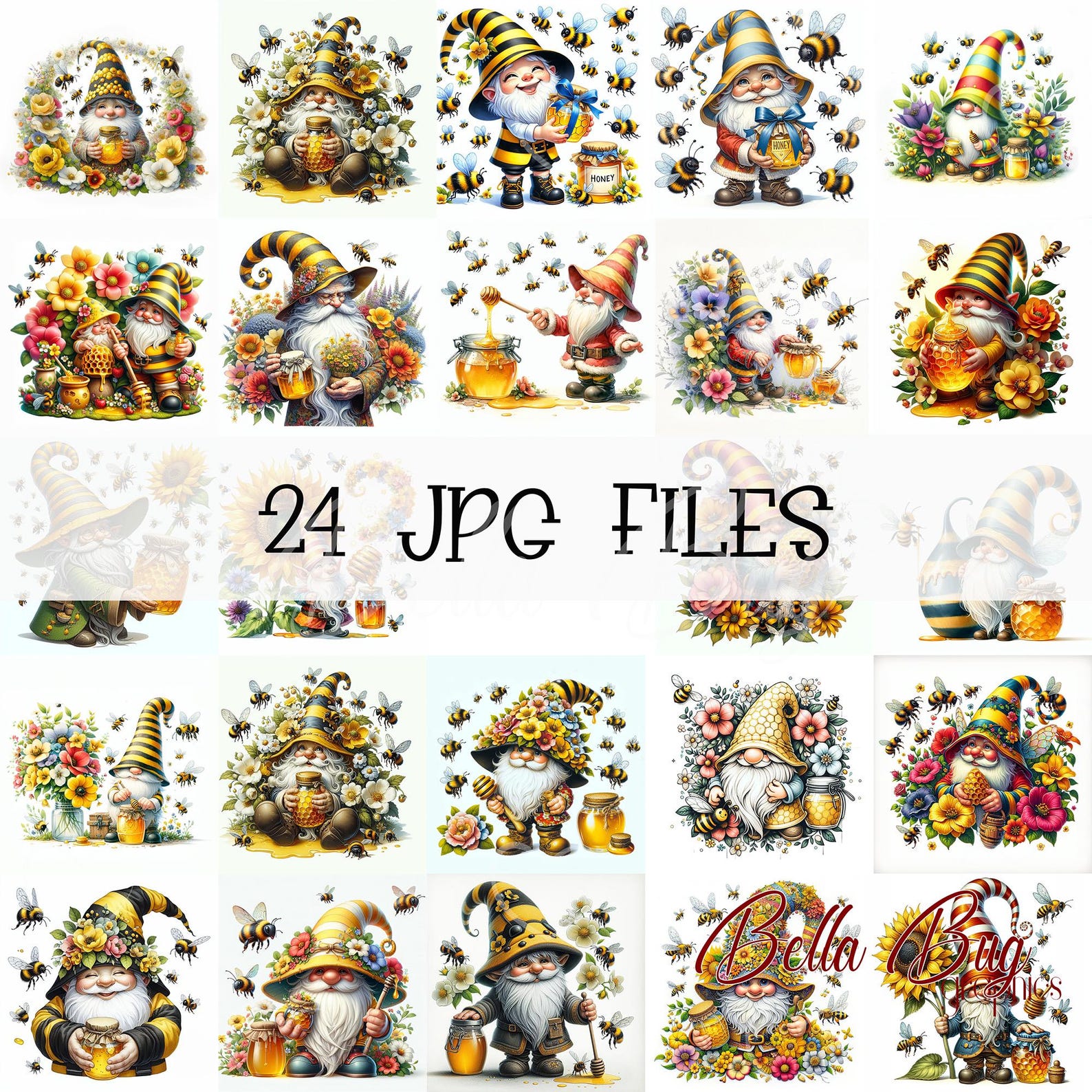 Honey Bee Gnomes Clipart: Whimsical (JPG Bundle) | #9 - Etsy