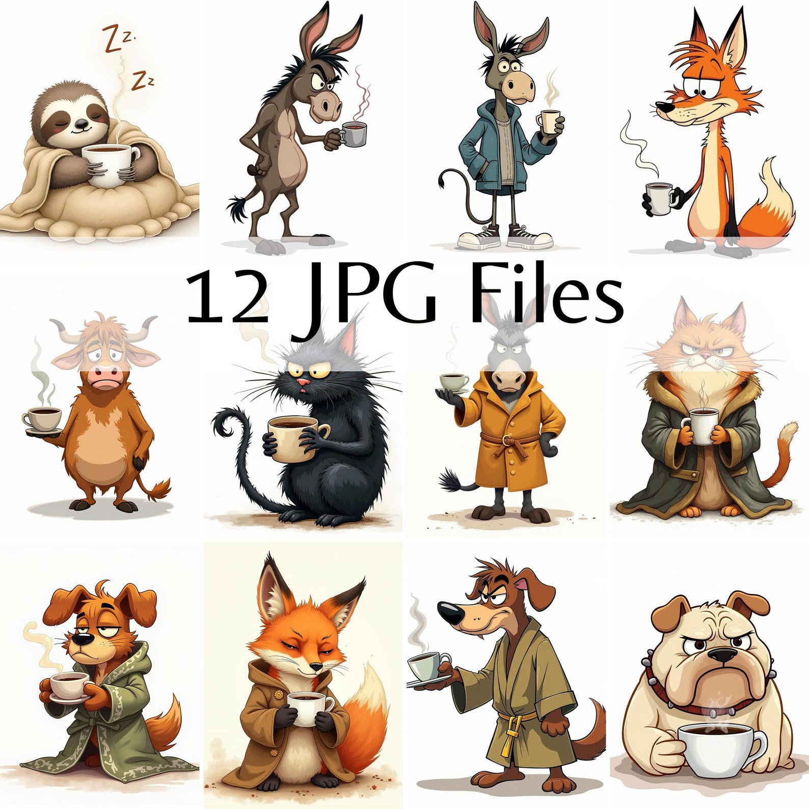 Coffee Animals Clipart: Watercolor JPG Images (digital Download) | #44 ...