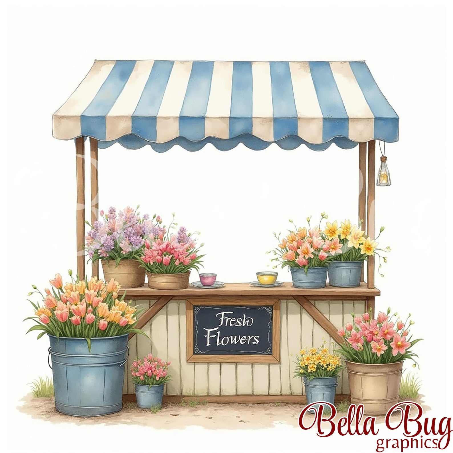 Flower Shop Clipart: Whimsical Floral Illustrations (JPG Digital Art ...
