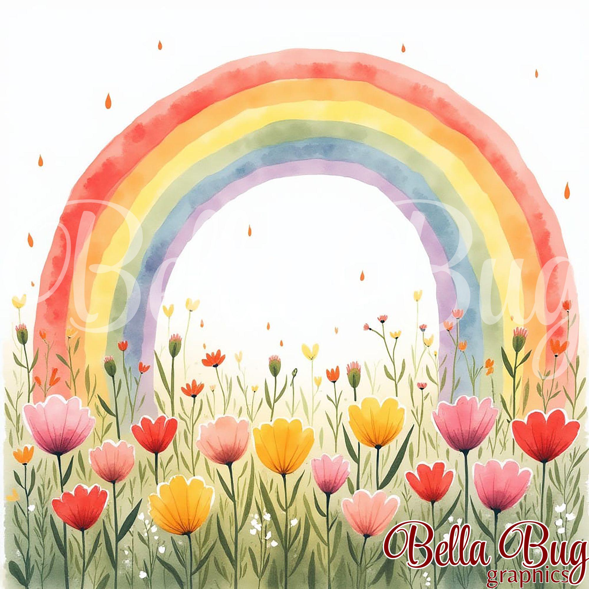 Spring Rainbows Clipart: Watercolor Flowers, Umbrellas (JPG Files ...