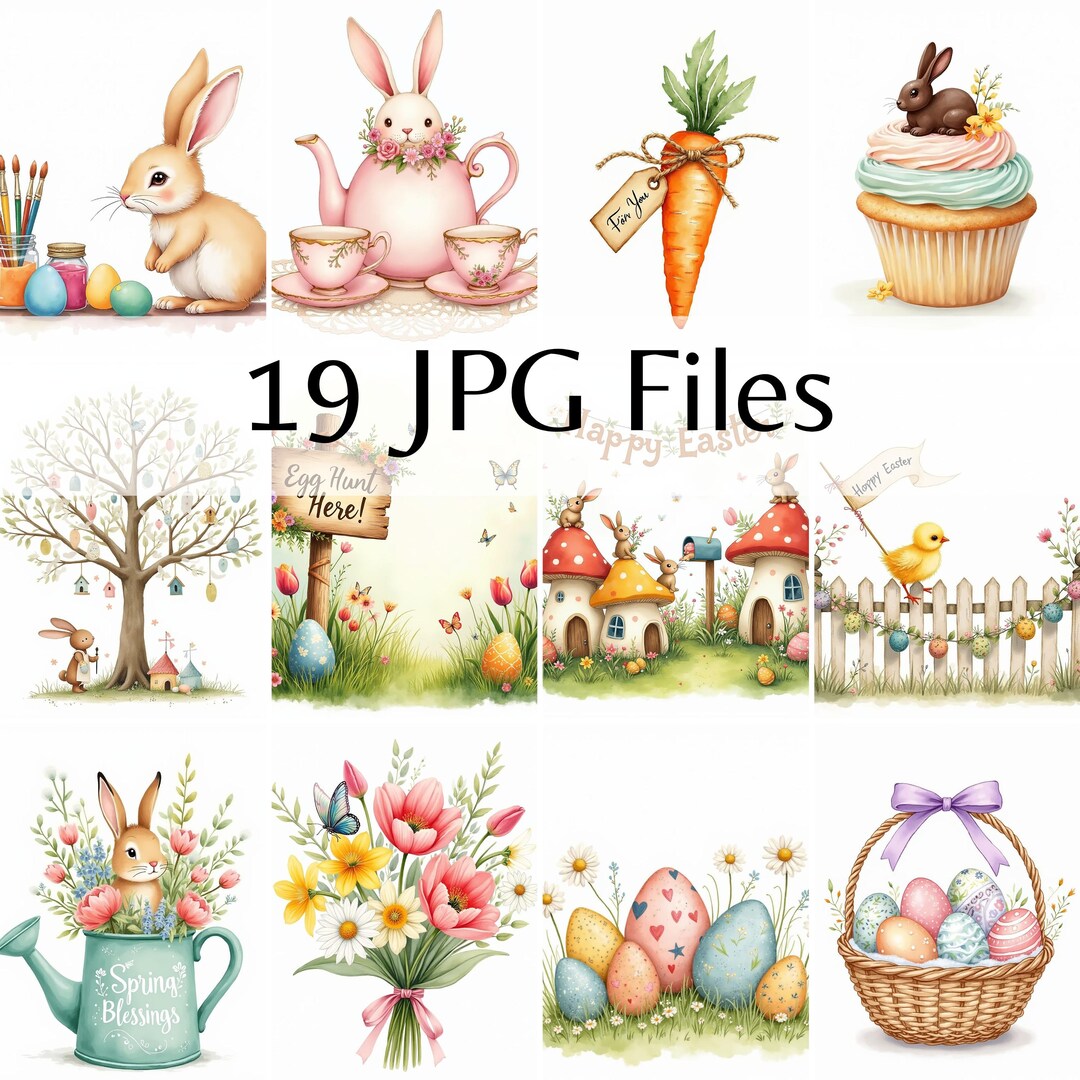 Hoppy Easter Clipart Pack | 19 Adorable Easter-themed JPG Images ...