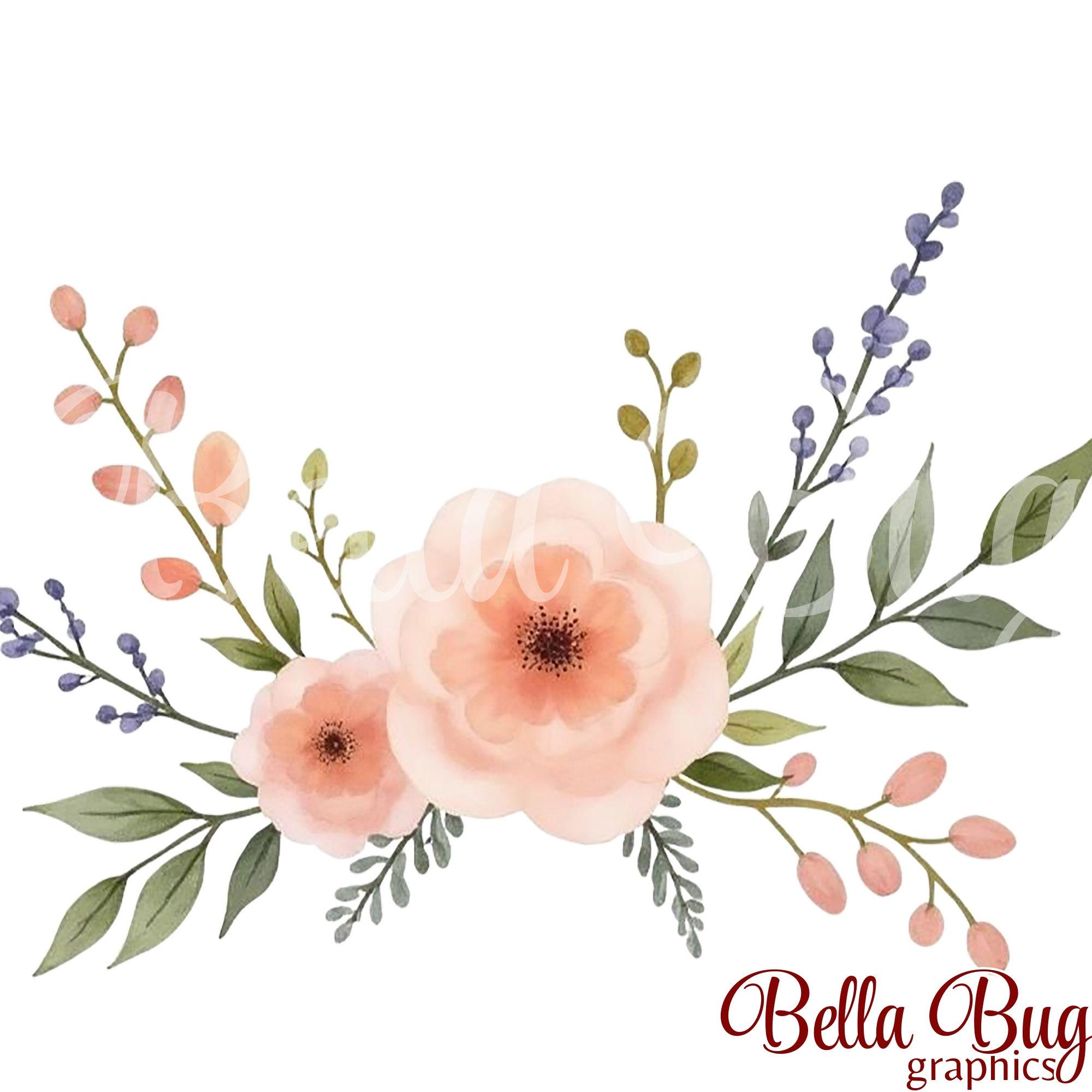 Peach and Lavender Florals – PNG Clipart Set With Transparent ...