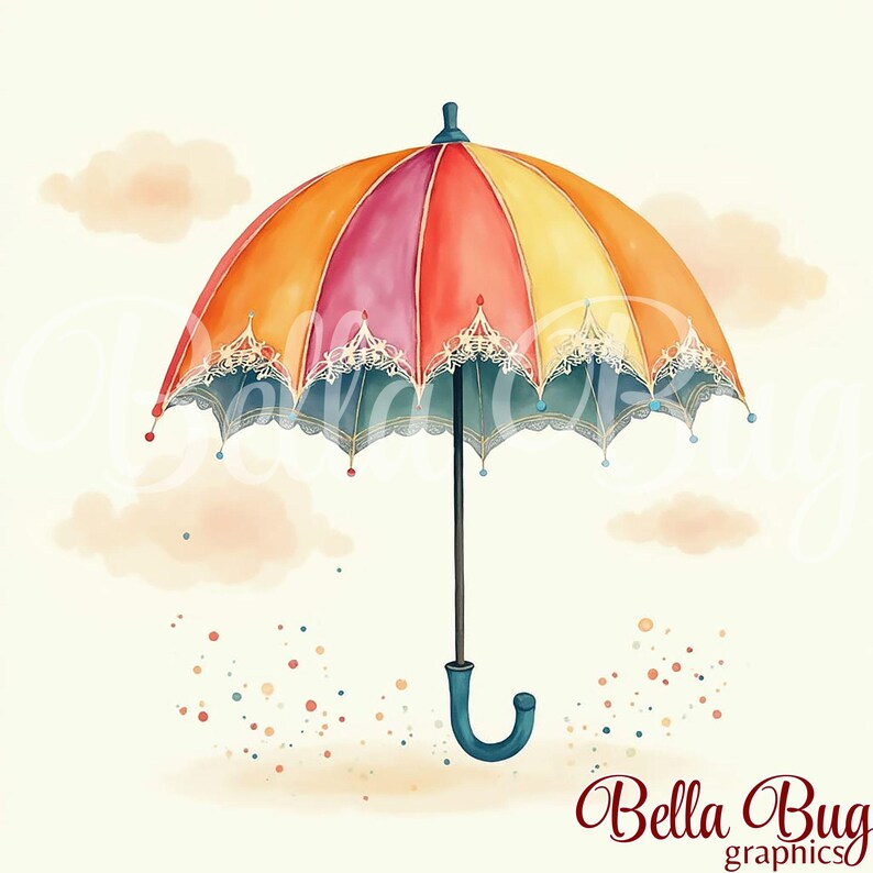 Spring Rainbows Clipart: Watercolor Flowers, Umbrellas (JPG Files ...