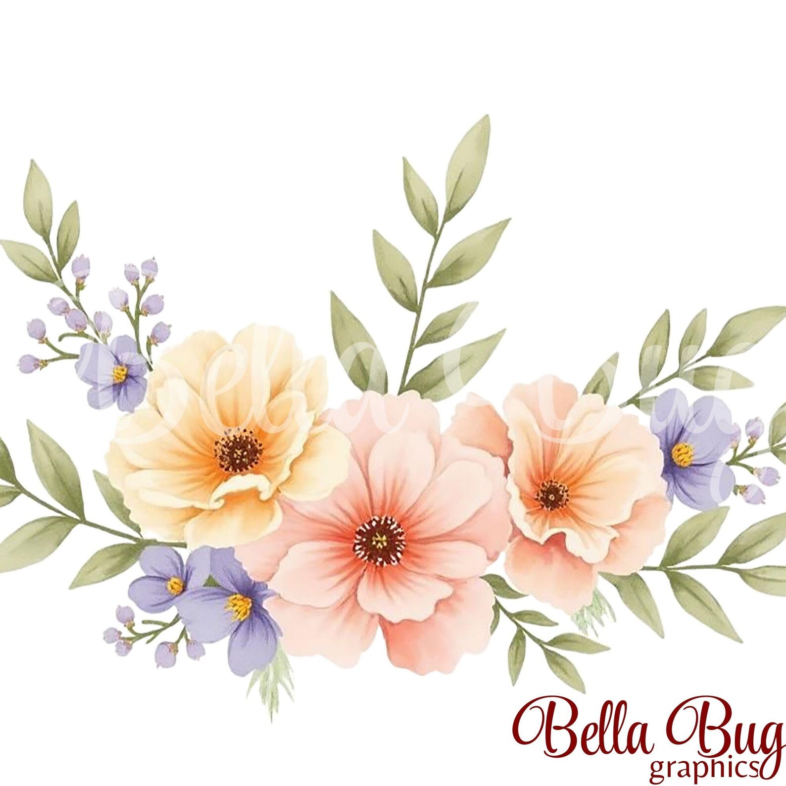 Peach and Lavender Florals – PNG Clipart Set With Transparent ...
