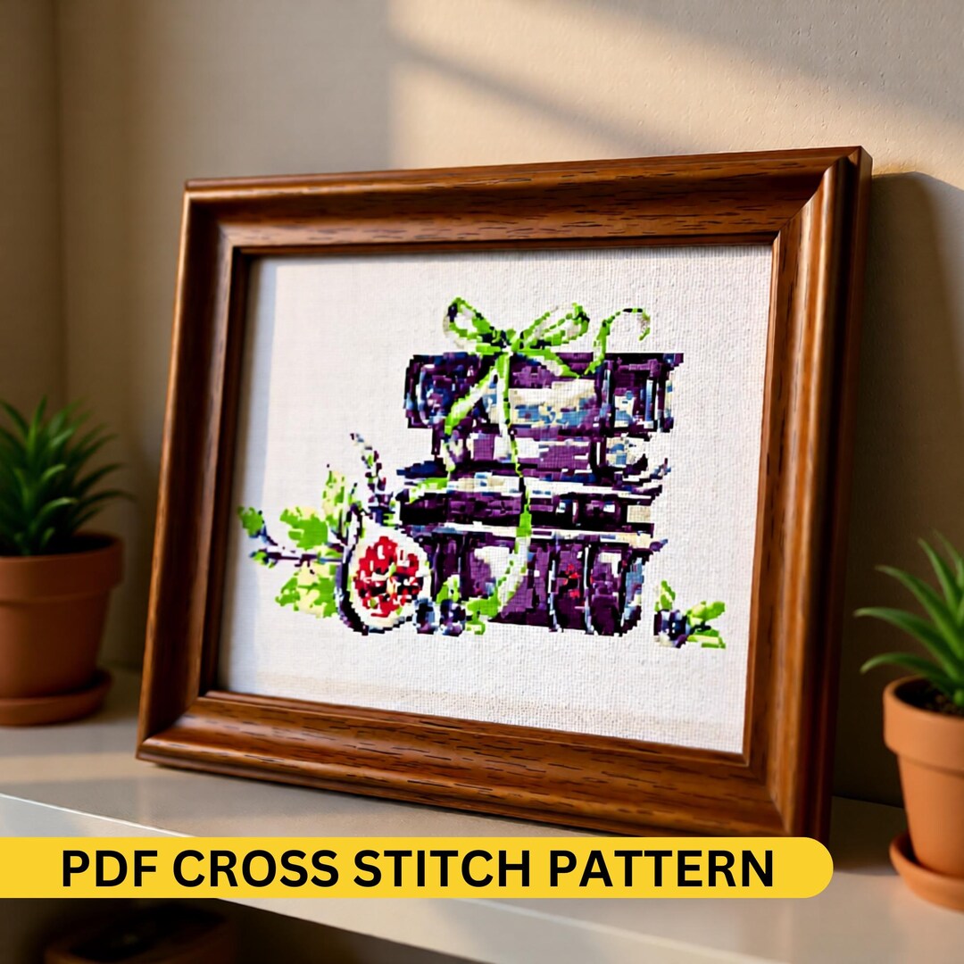 Stacked Books Cross Stitch Pattern | PDF Digital Download | Floral ...