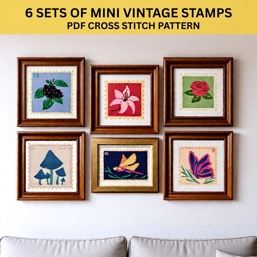 6 Vintage Stamp Cross Stitch Patterns – PDF Download | Mini Postage ...