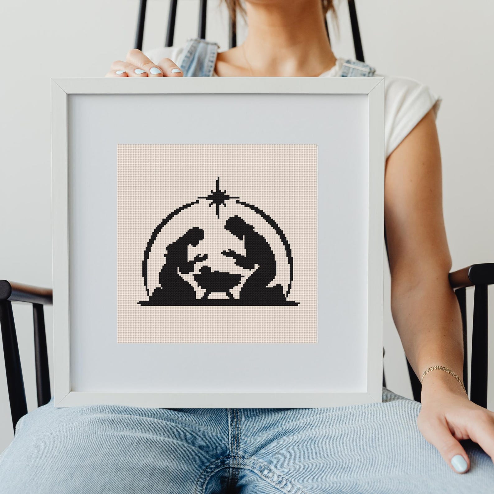 Monochrome Nativity Cross Stitch Pattern PDF DIY Christmas Decoration ...