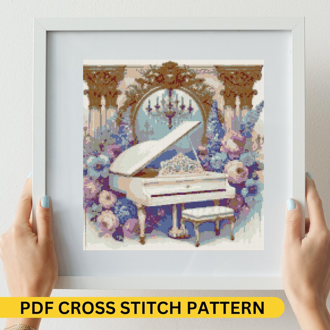 Grand Piano With Floral Design Cross Stitch Pattern, Instant Pdf ...