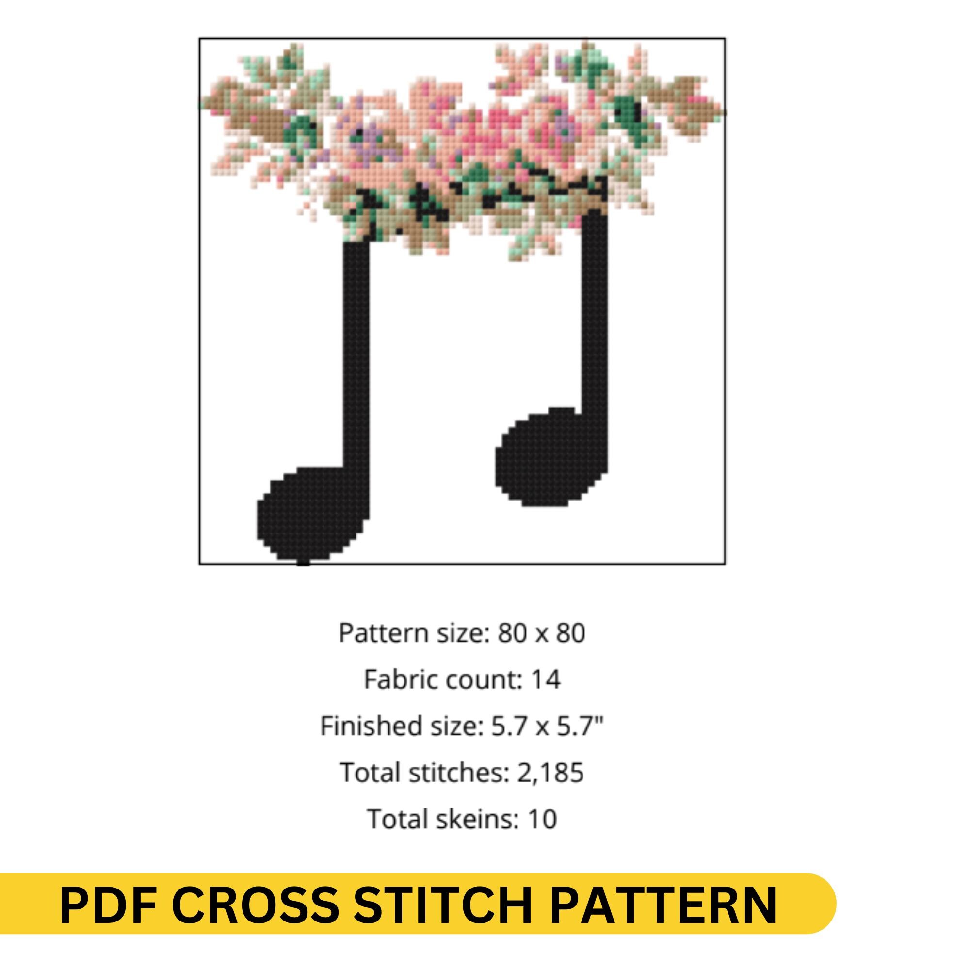 Floral Music Notes Cross Stitch Pattern PDF | Musical Flower Embroidery ...
