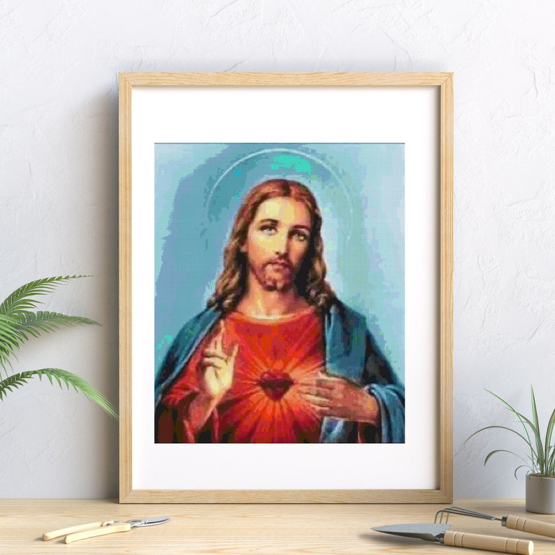 Sacred Heart of Jesus Cross Stitch Pattern Digital Pattern Modern Wall ...