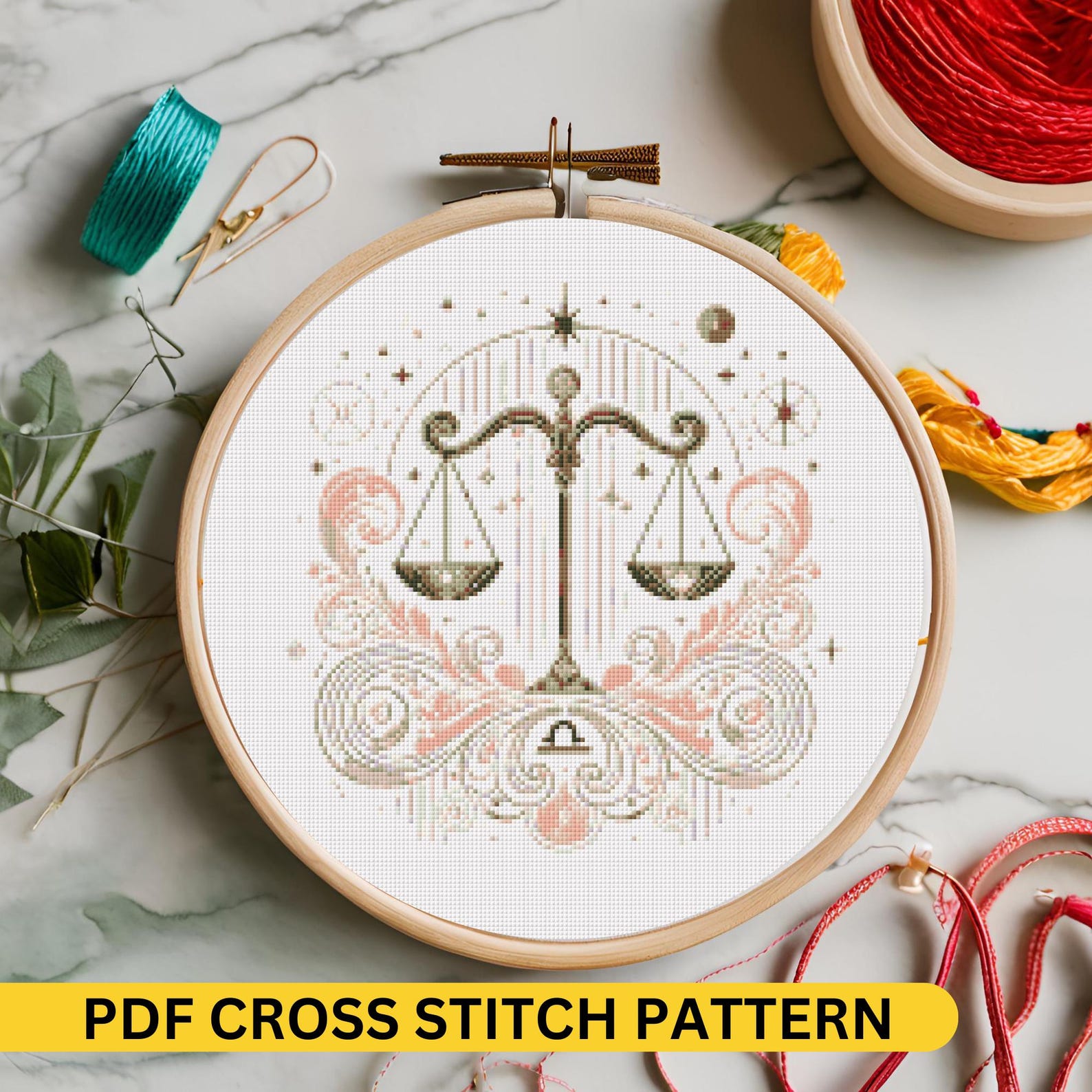 Libra Cross Stitch Pattern, Zodiac Signs Printable PDF, Easy Stitching ...