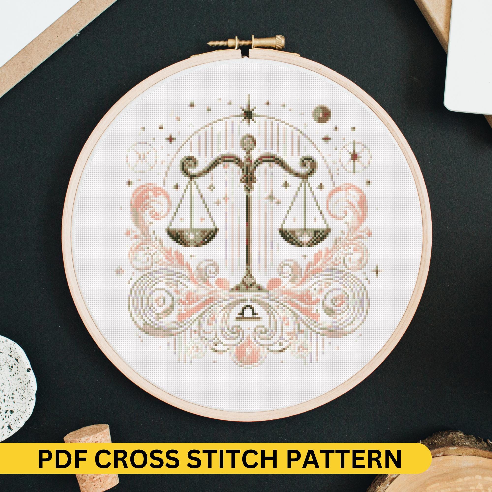 Libra Cross Stitch Pattern, Zodiac Signs Printable PDF, Easy Stitching ...