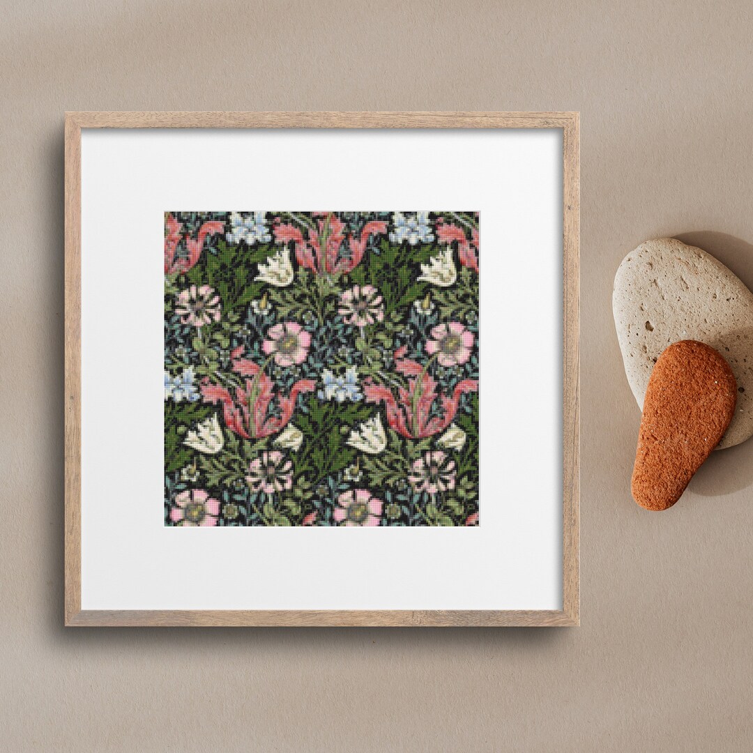 William Morris Compton Wallpaper Floral Design Cross Stitch Pattern ...