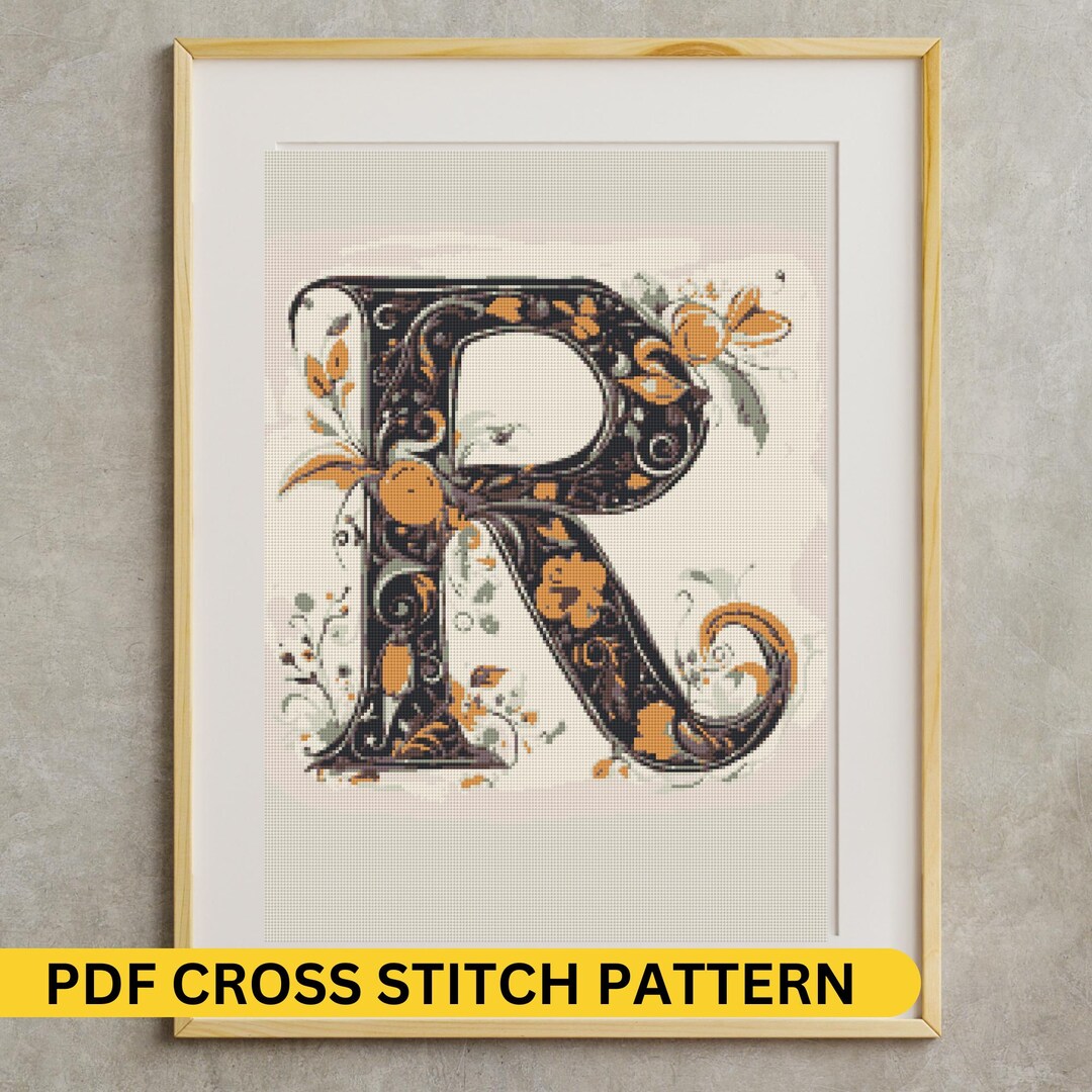Floral Alphabet Cross Stitch Pattern | Whimsical Embroidery Letter R ...