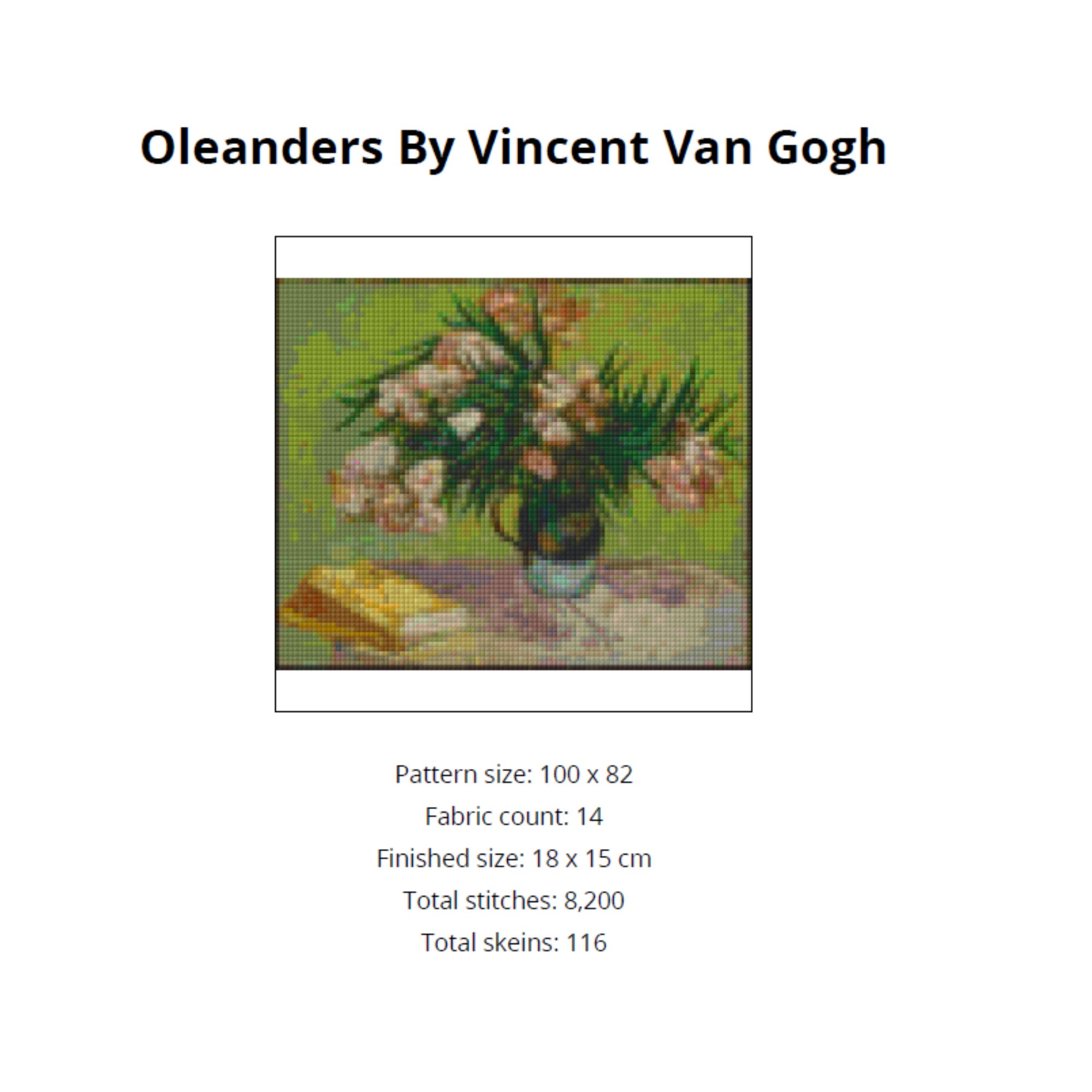 Mini Cross Stitch Vincent Van Gogh Oleanders Masterpiece Pattern PDF ...