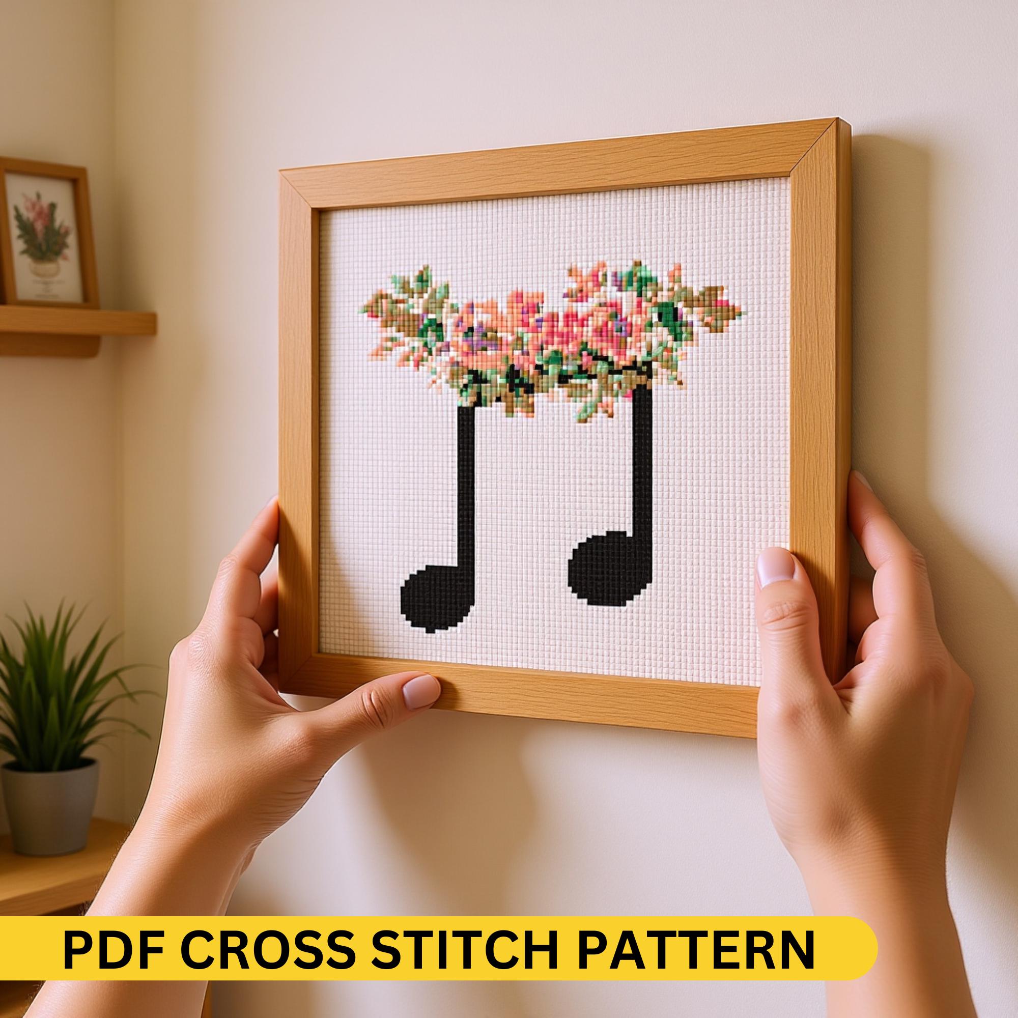 Floral Music Notes Cross Stitch Pattern PDF | Musical Flower Embroidery ...