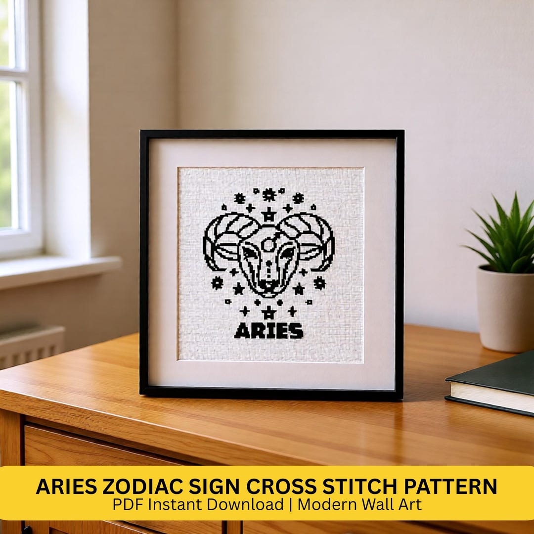 Aries Monochrome Cross Stitch Pattern, Zodiac Signs Printable PDF, Easy ...