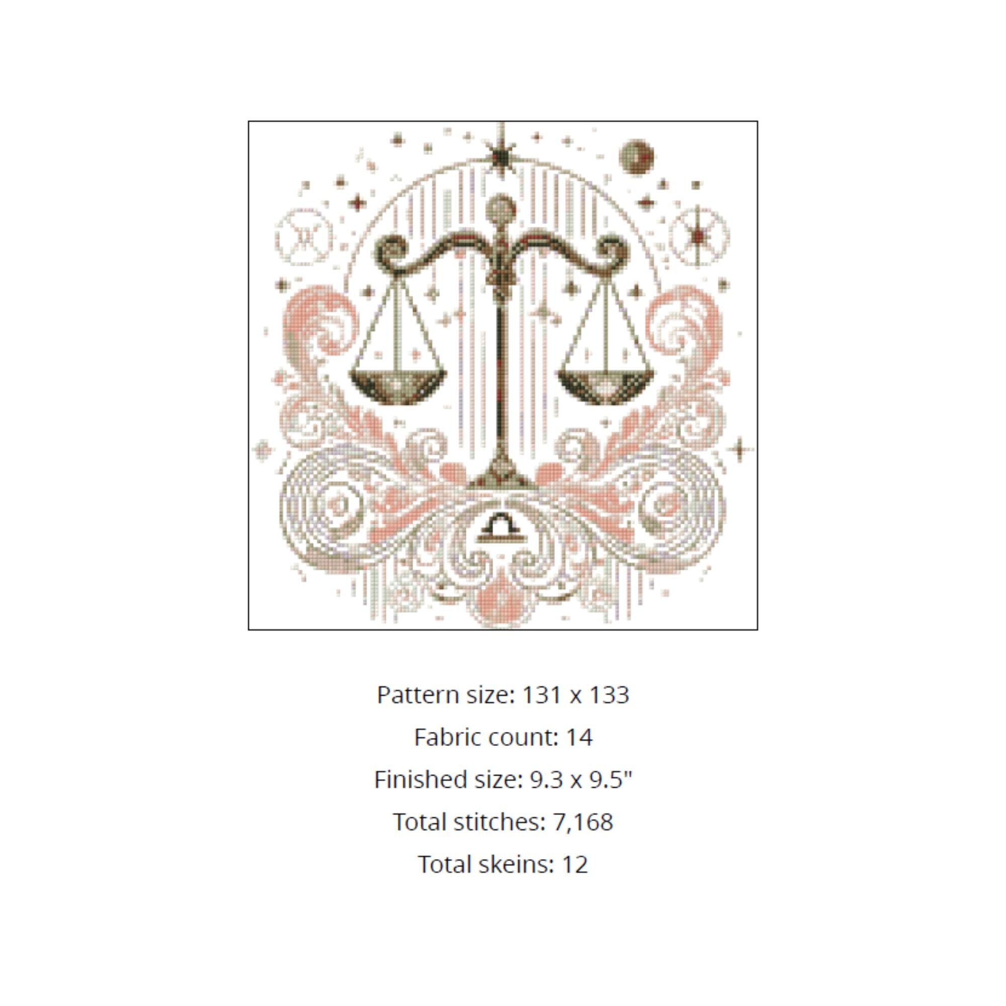 Libra Cross Stitch Pattern, Zodiac Signs Printable PDF, Easy Stitching ...