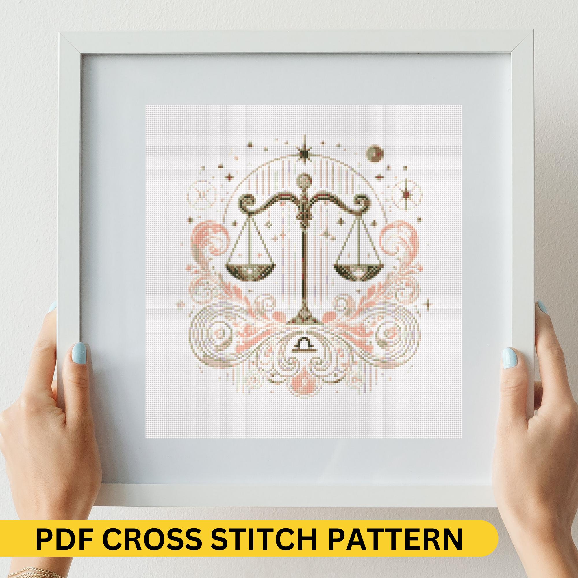 Libra Cross Stitch Pattern, Zodiac Signs Printable PDF, Easy Stitching ...