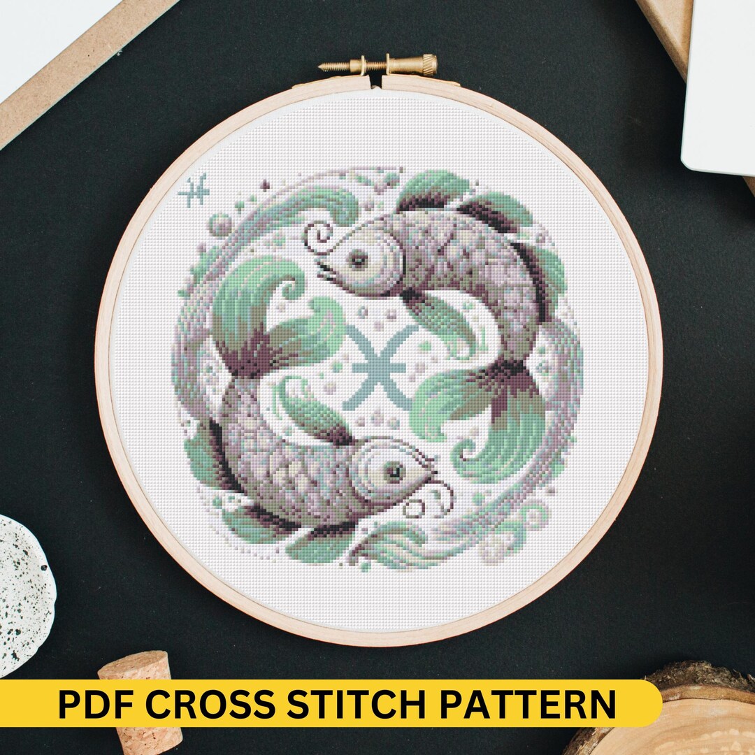 Pisces Cross Stitch Pattern, Zodiac Signs Printable PDF, Easy Stitching ...