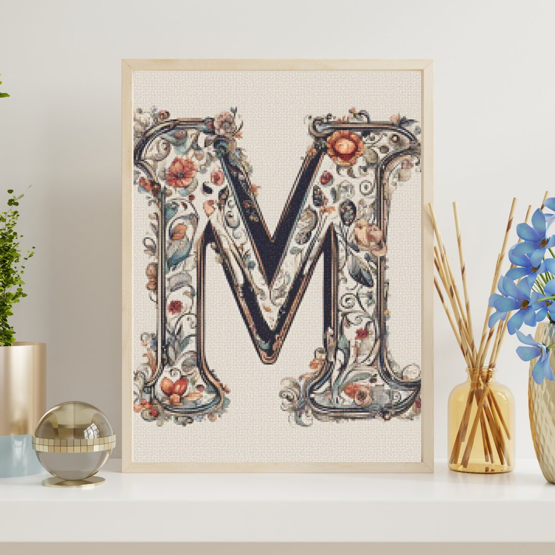 Whimsical Letter M Cross Stitch PDF Set of 2, Creative Crafting Project ...