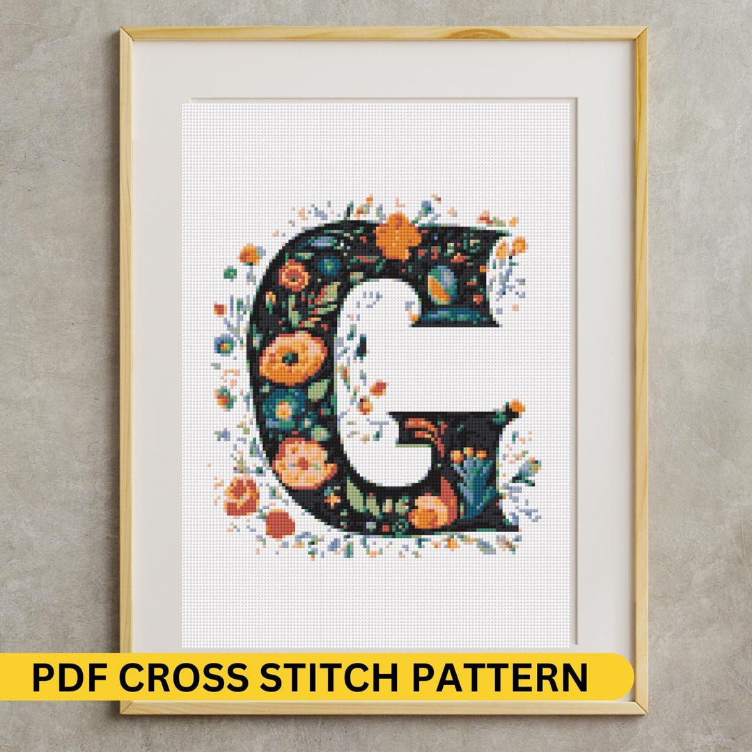 Floral Alphabet Cross Stitch Pattern | Whimsical Embroidery Letter G ...
