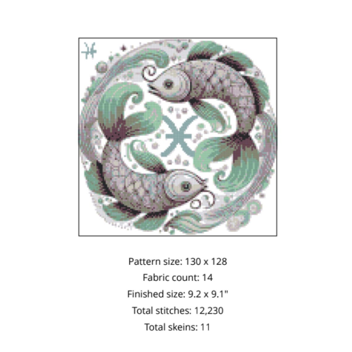 Pisces Cross Stitch Pattern, Zodiac Signs Printable PDF, Easy Stitching ...