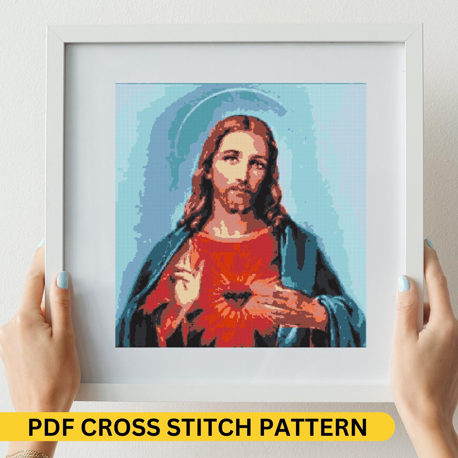 Sacred Heart of Jesus Cross Stitch Pattern Digital Pattern Modern Wall ...