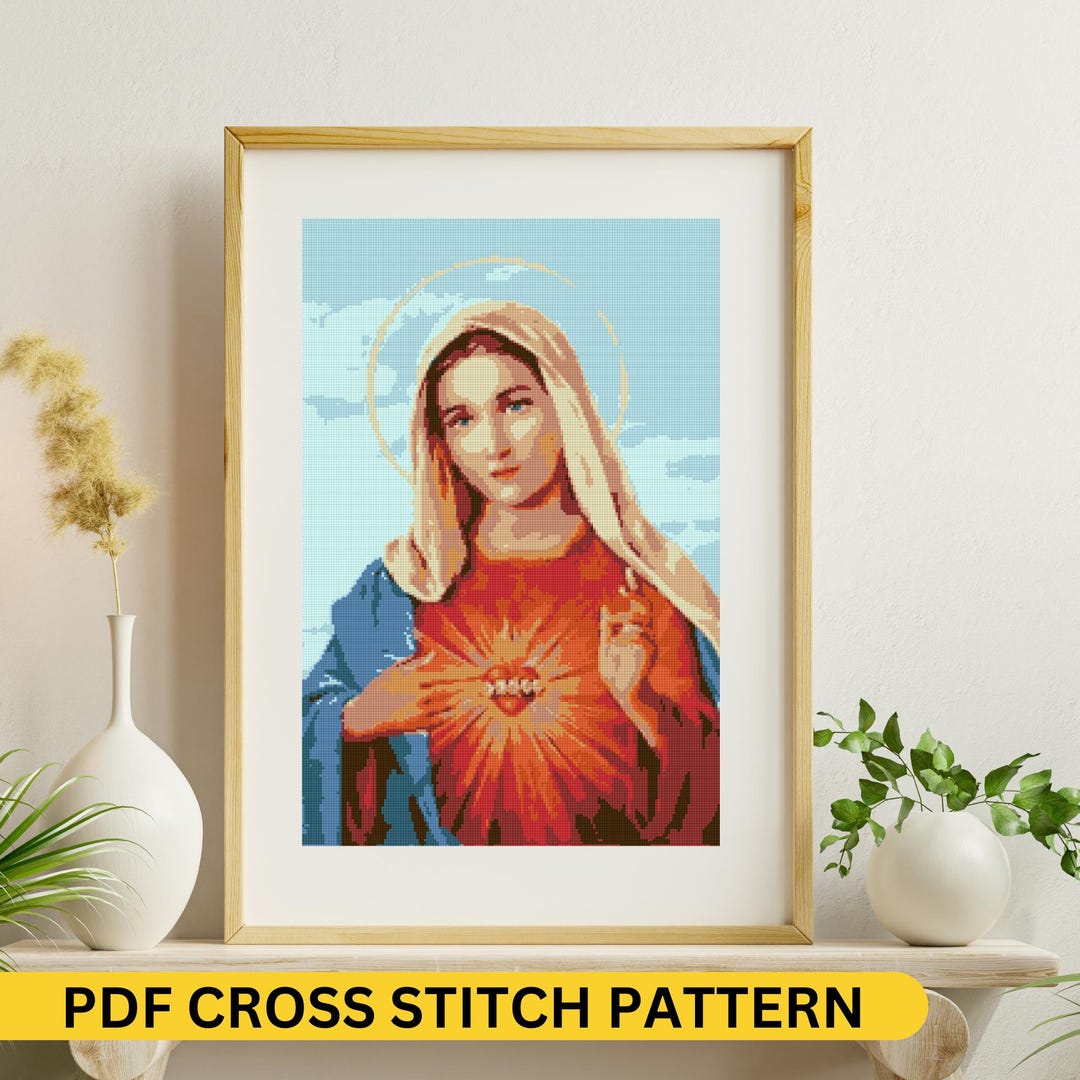 Immaculate Heart of Mary Cross Stitch Pattern | Religious Embroidery PDF | Catholic Art | DIY ...