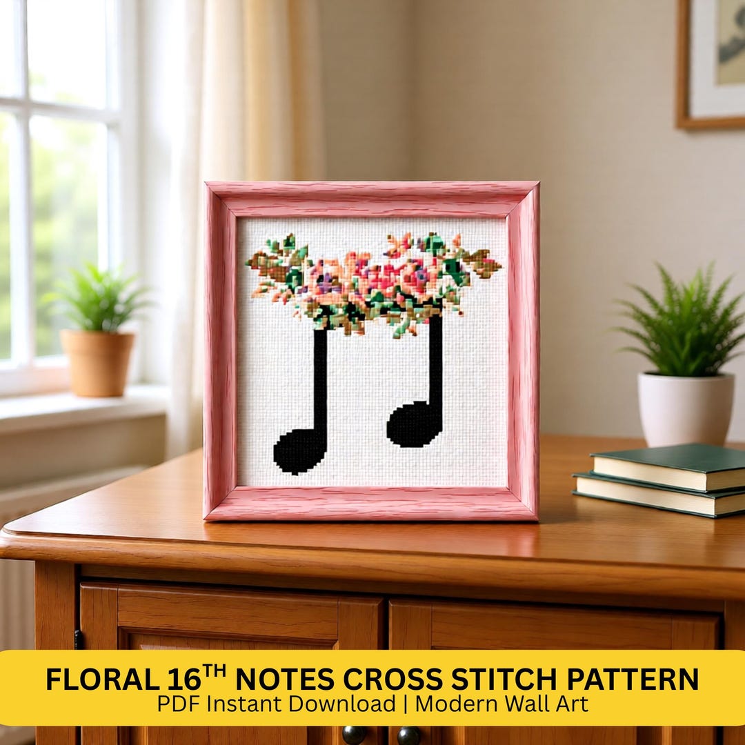 Floral 16th Notes Cross Stitch Pattern | Music Note Embroidery PDF ...