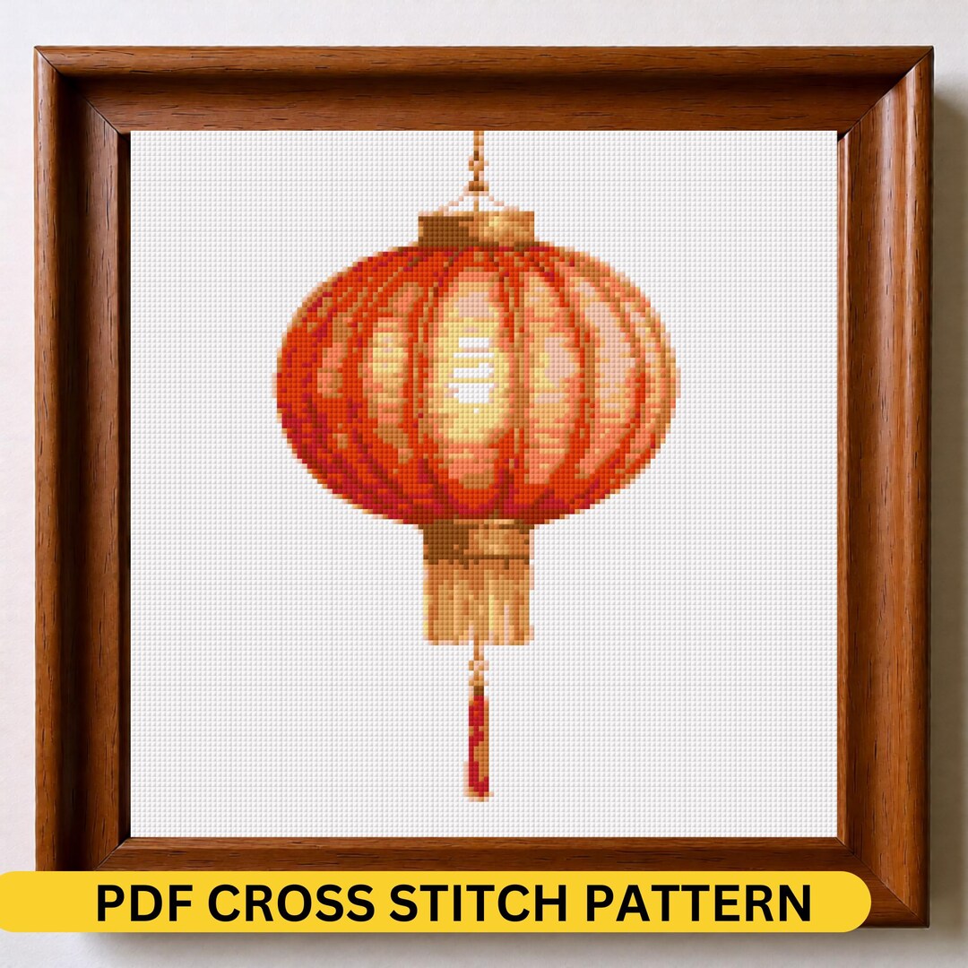 Chinese Lantern Cross Stitch Pattern | Cherry Blossom Embroidery Design ...