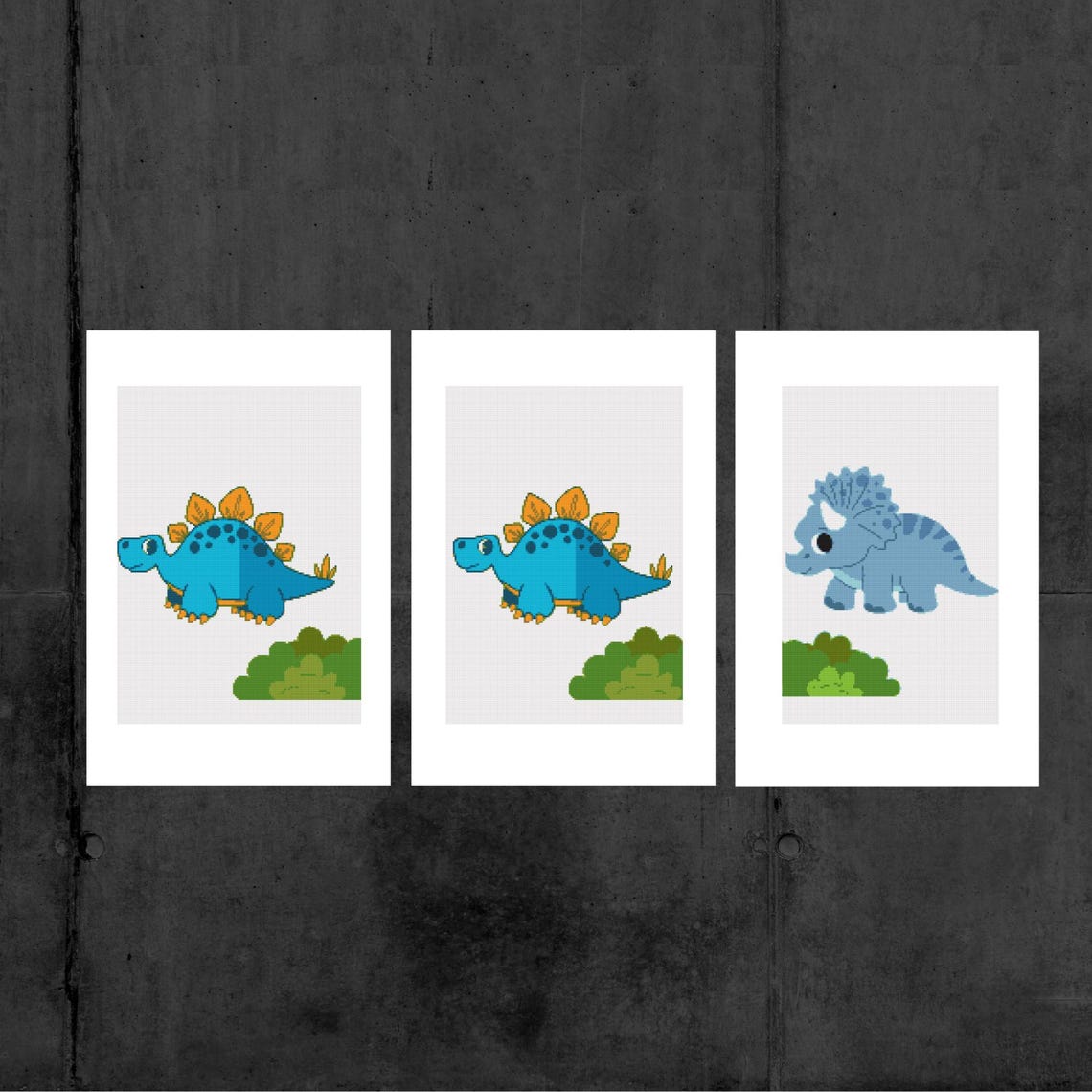 Dinosaur Cross Stitch PDF Bundle - Stegosaurus , Triceratops, Dino Eggs ...