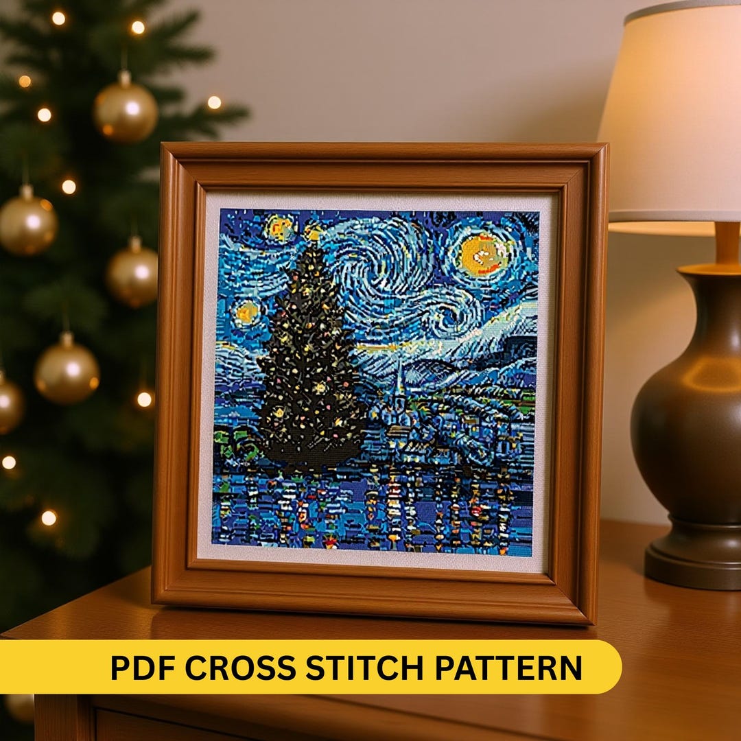 Starry Night Christmas Tree Cross Stitch Pattern | Van Gogh Inspired ...