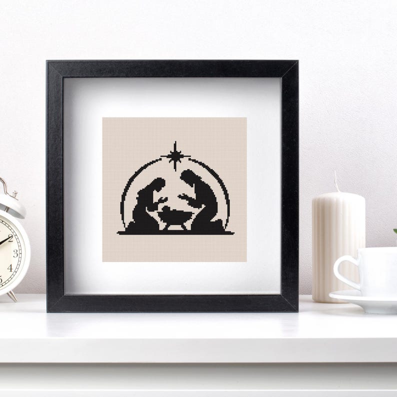 Monochrome Nativity Cross Stitch Pattern PDF DIY Christmas Decoration ...
