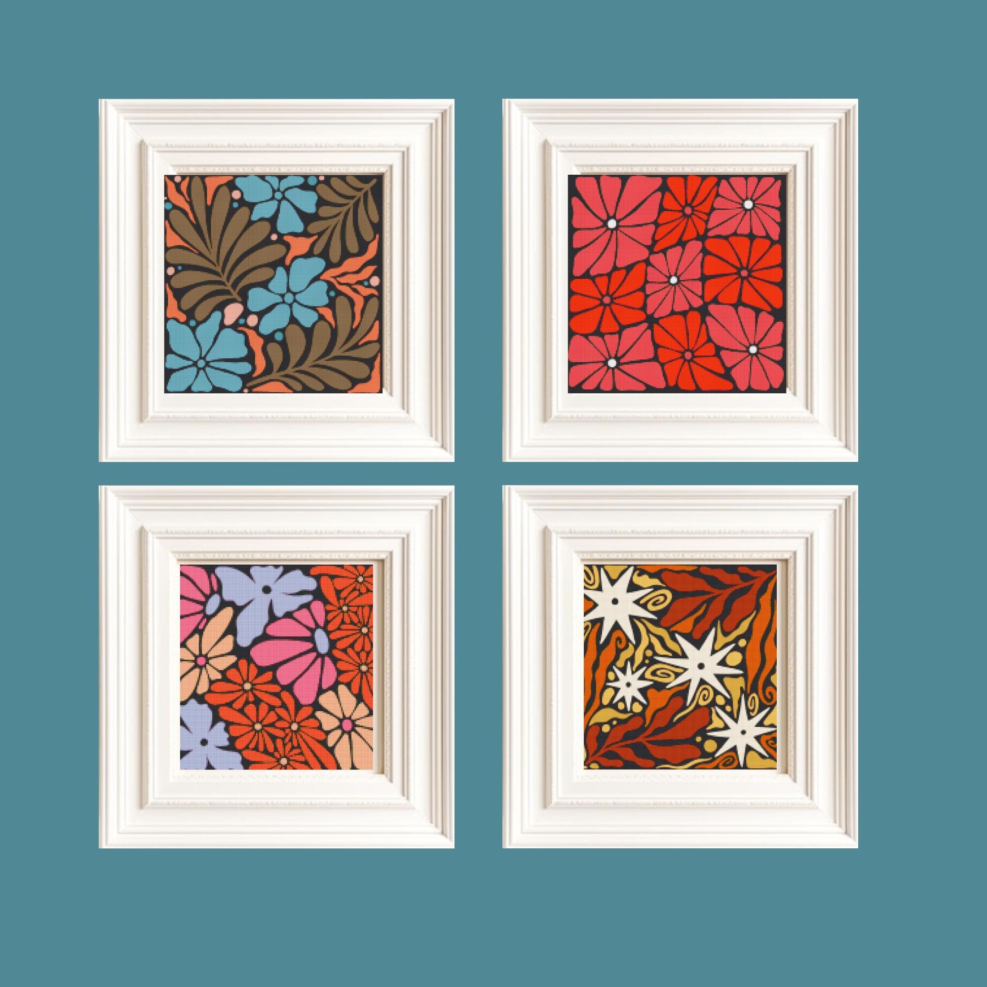 Set of 4 Modern Flowers Cross Stitch Patterns Abstract Nature Cross ...