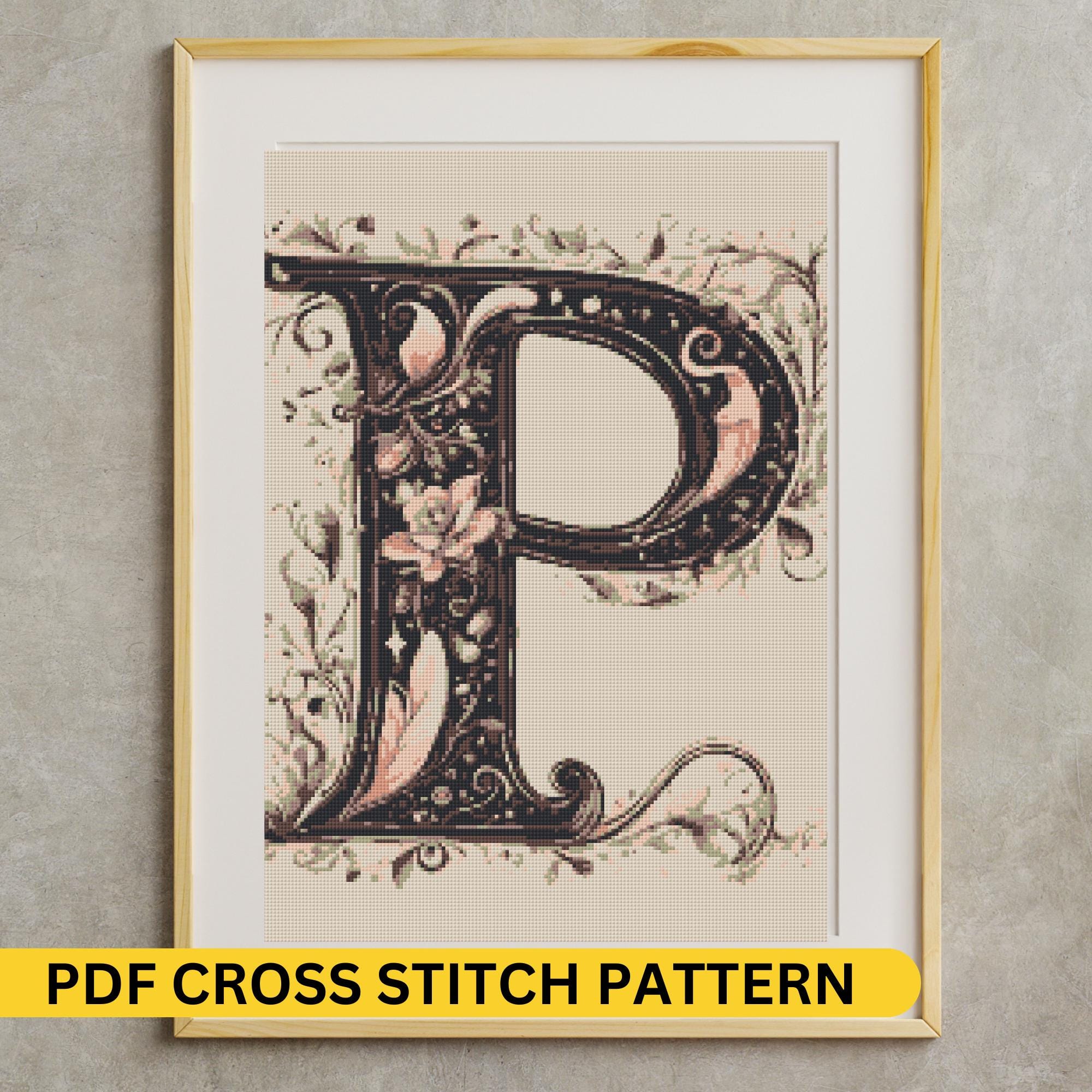 Floral Alphabet Cross Stitch Pattern | Whimsical Embroidery Letter P ...
