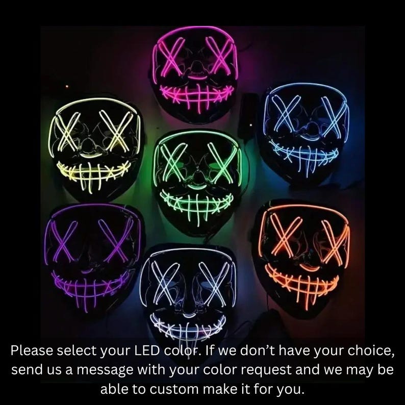 Duo Color, Glowing Mask, Purge Mask, Neon Lights, Party Mask, Halloween ...