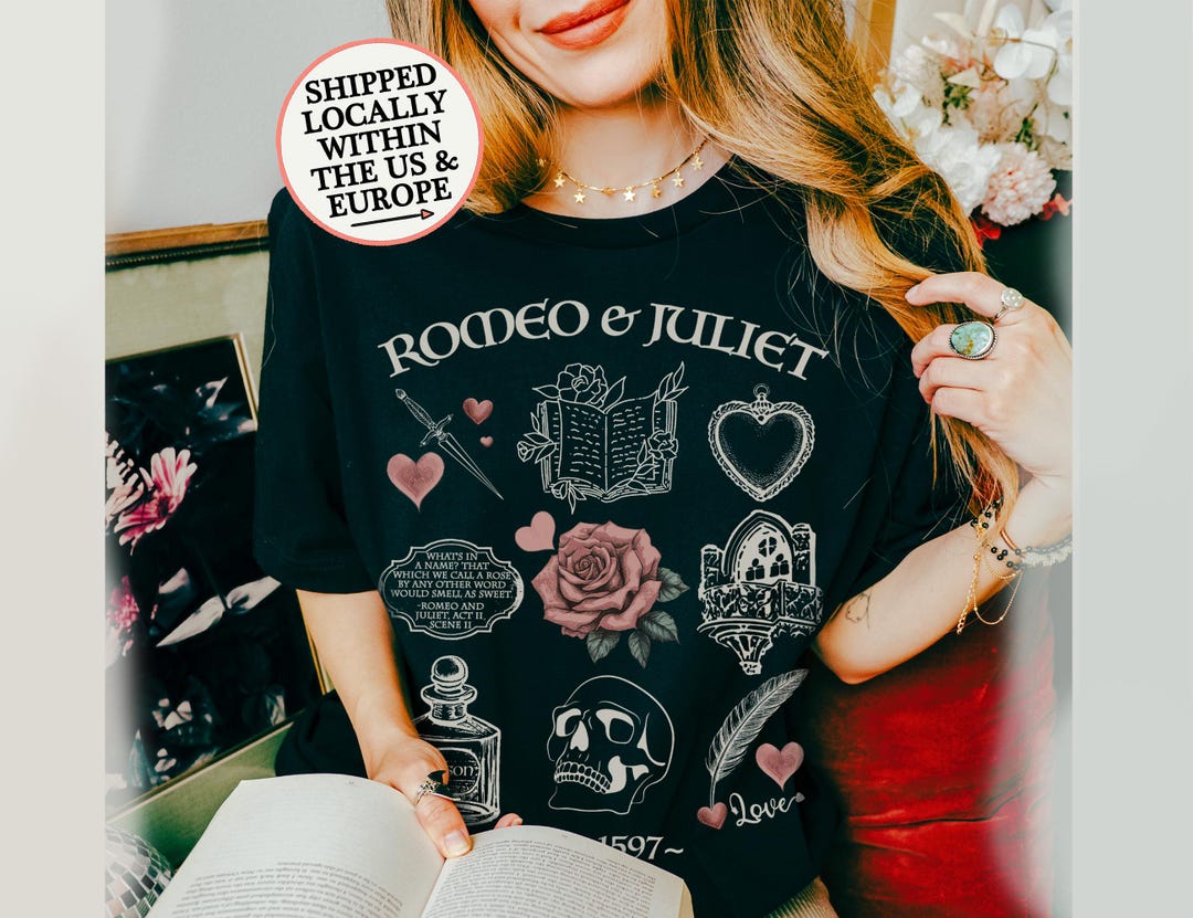 Romeo and Juliet Love Book Shirt, Poetry Lovers Shakespeare Gift, Dark ...