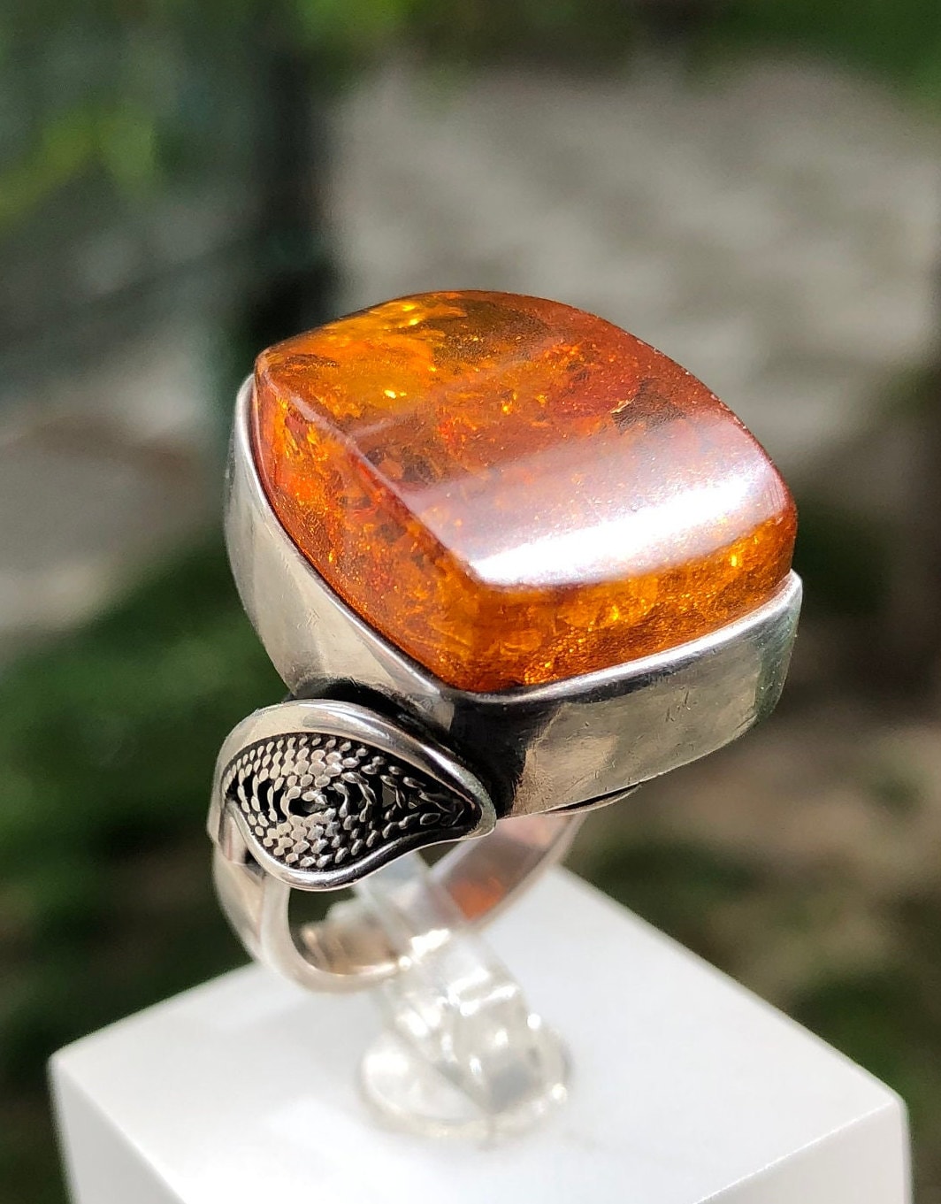 Vintage Baltic Amber Ring in 925 Sterling Silver Orange Spectacular ...