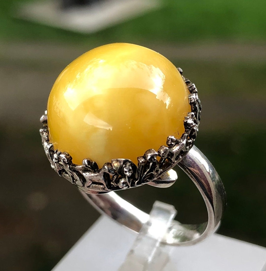 Baltic Amber Ring in Gold-plated 925 Sterling Silver, Yellow White ...