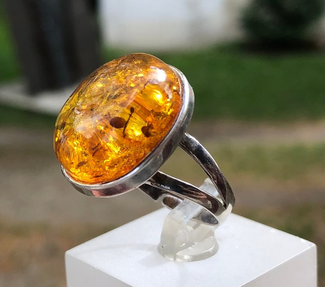Designer Baltic Amber Ring: Orange Sterling Silver Jewelry - Etsy UK