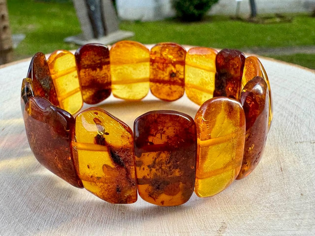 Genuine Amber Bracelet on Elastic Band, Natural Amber Bracelet ...