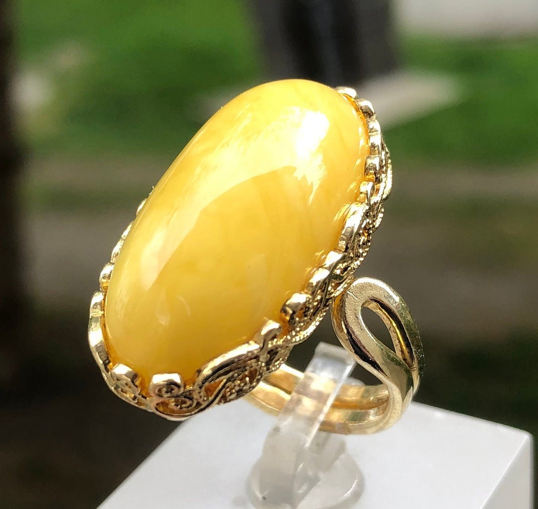 Baltic Amber Ring in Gold-plated 925 Sterling Silver, Yellow White ...