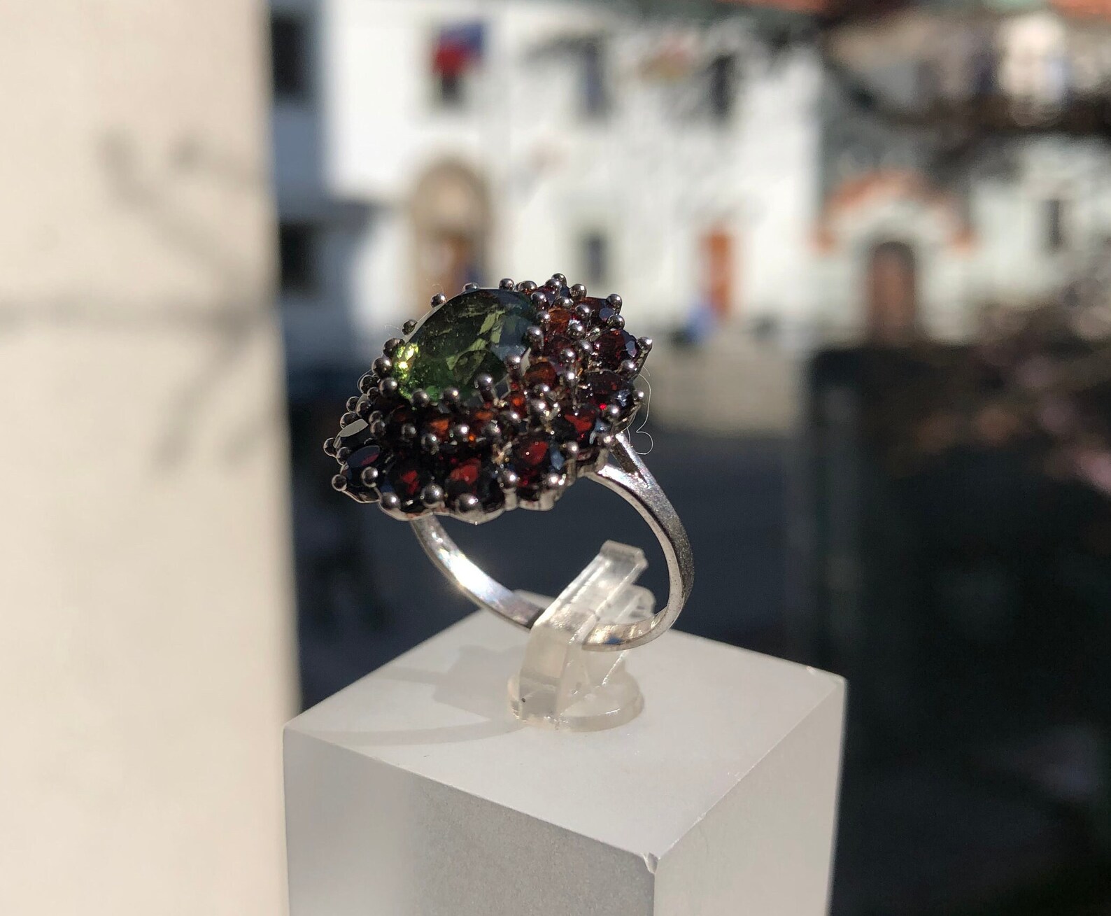 Genuine Moldavite Ring in 925 Sterling Silver Silver With Red Garnets ...