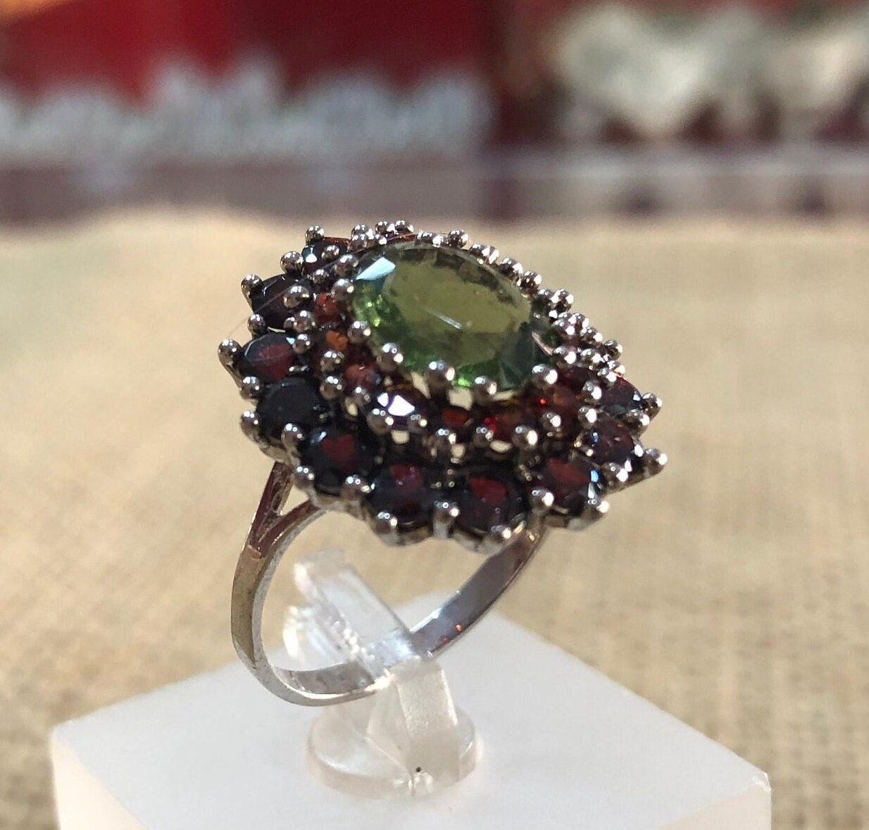 Genuine Moldavite Ring in 925 Sterling Silver Silver With Red Garnets ...